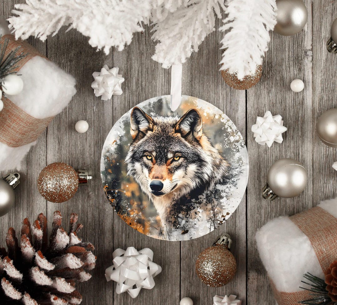 Wolf Glass Ornament Decor, Vintage Wolf Christmas Ornament, Holiday ...