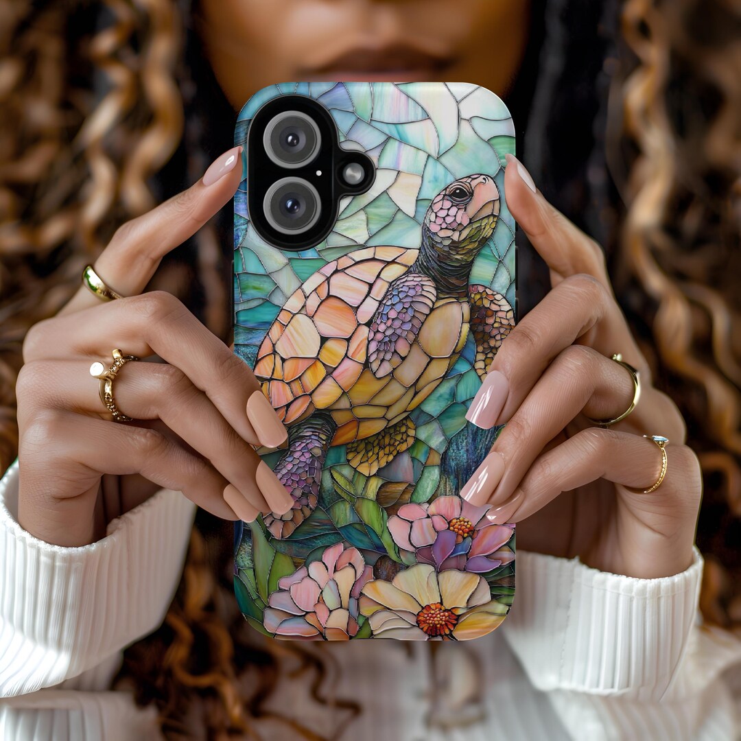 Stained Glass Sea Turtle iPhone Case, Cute Faux Glass Mosaic Ocean ...