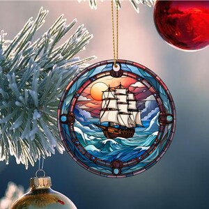 Stained Glass Pirate Ship Christmas Ornament, Pirate Decoration ...