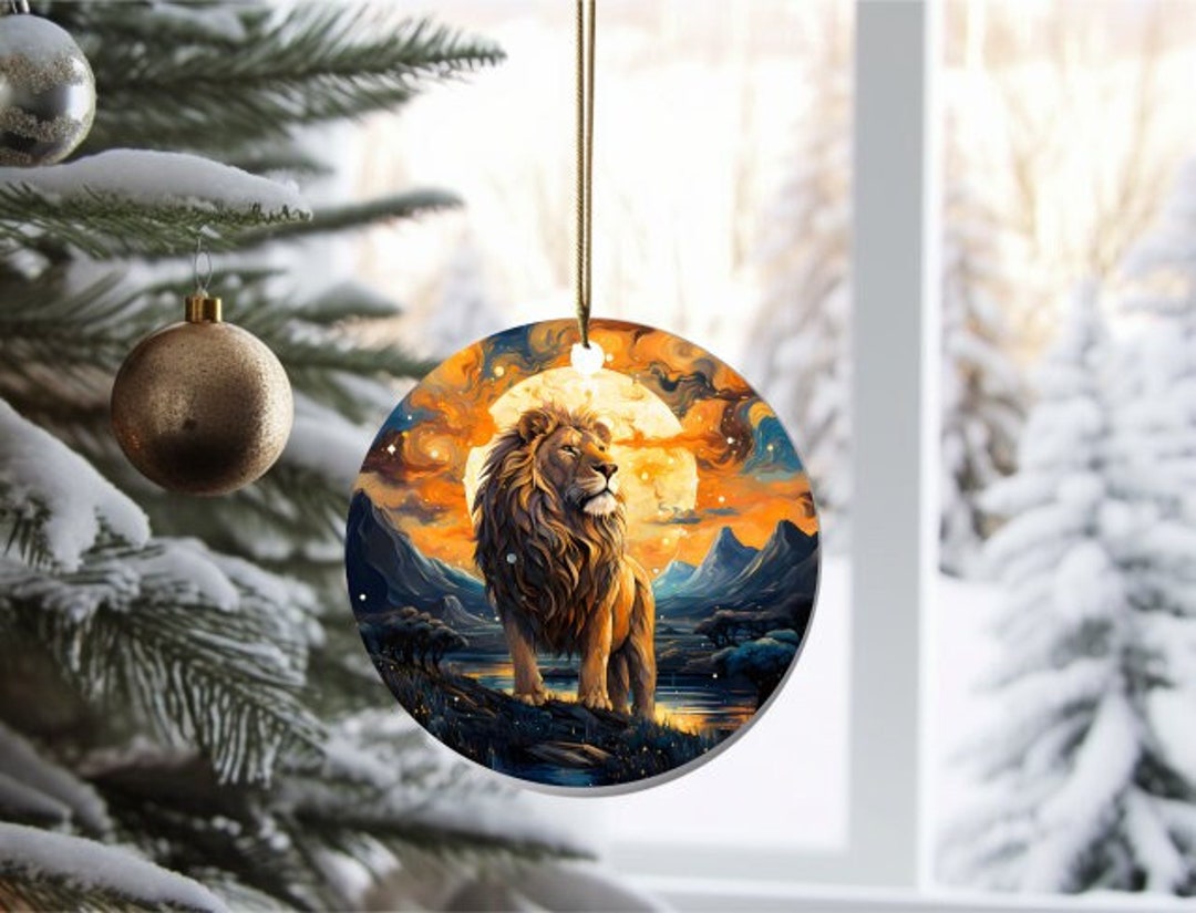 Lion Ornament, Starry Night Christmas Ornament, Lion Suncatcher, Lion ...