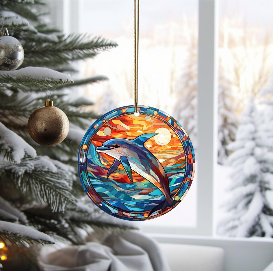 Stained Glass Dolphin Christmas Ornament, Gift for a Gemini, Holiday ...