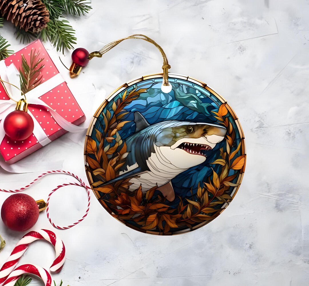 Stained Glass Shark Ornament, Glass Christmas Ornament, Great White ...