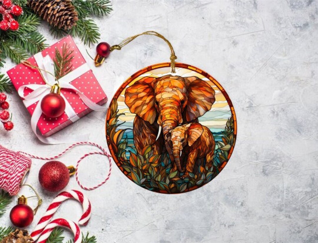Stained Glass Elephant Ornament, Glass Christmas Ornament, Elephant ...