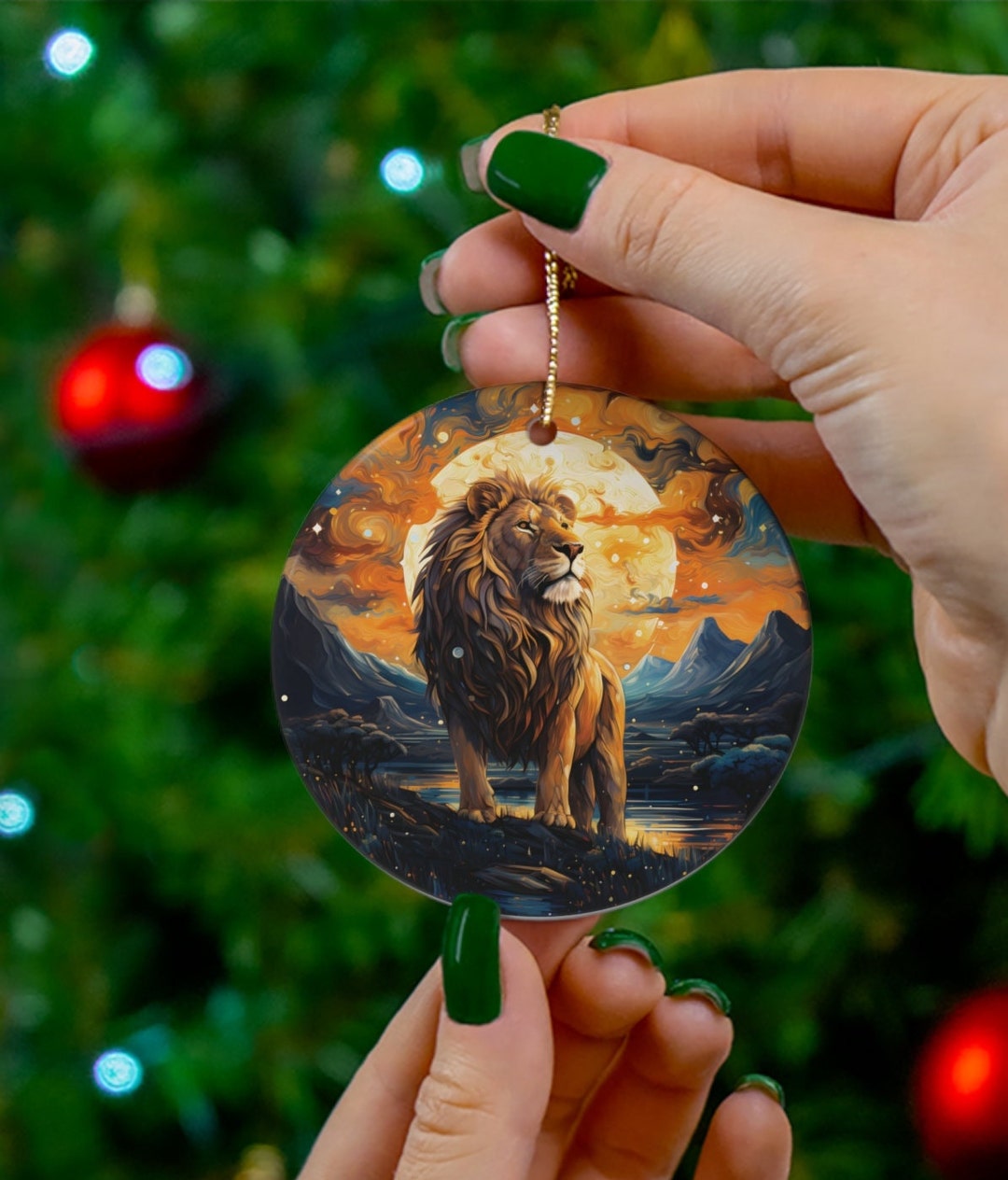 Lion Ornament, Starry Night Christmas Ornament, Lion Suncatcher, Lion ...
