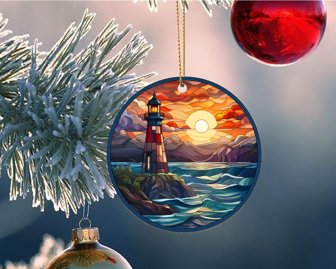 Stained Glass Lighthouse Christmas Ornament, Light House Decor, Holiday ...