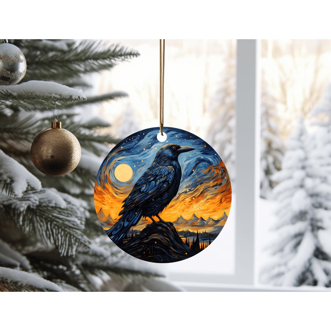 Raven Ornament, Starry Night Christmas Ornament, Holiday Decor, Raven ...