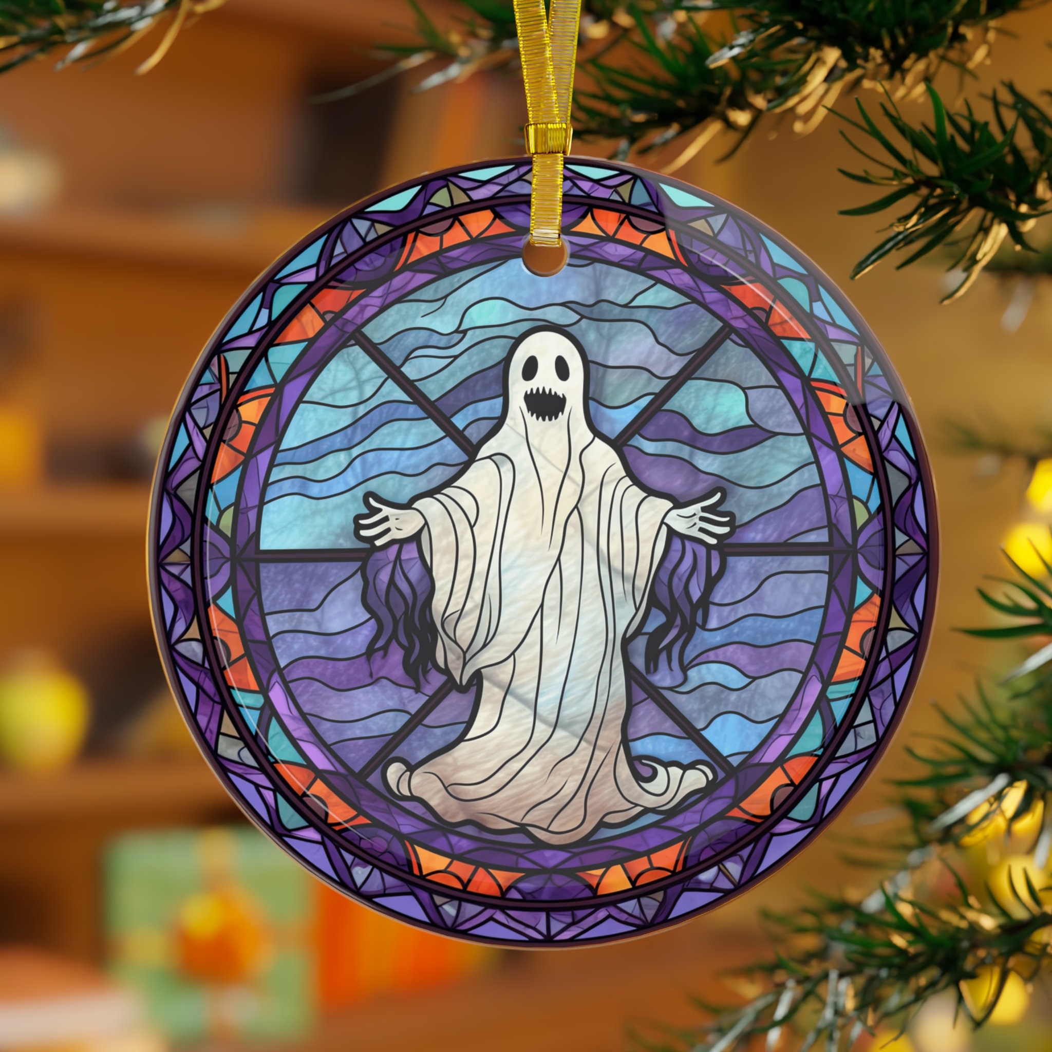 Spooky Ghost Stained Glass Ornament Halloween Decor Stained - Etsy