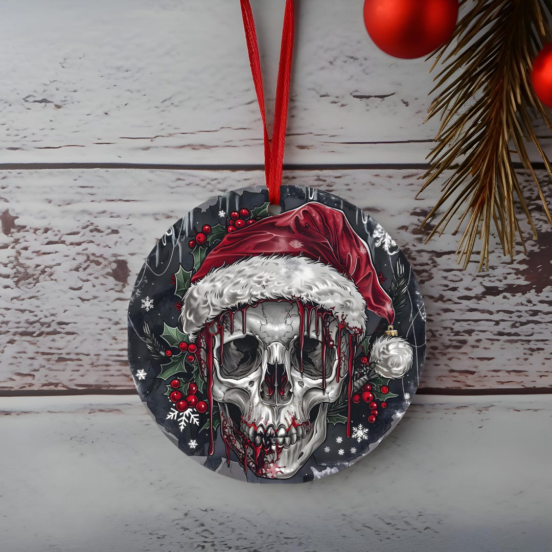 Gothic Bleeding Skull Ornament, Dark Christmas Tree Decor, Horror ...