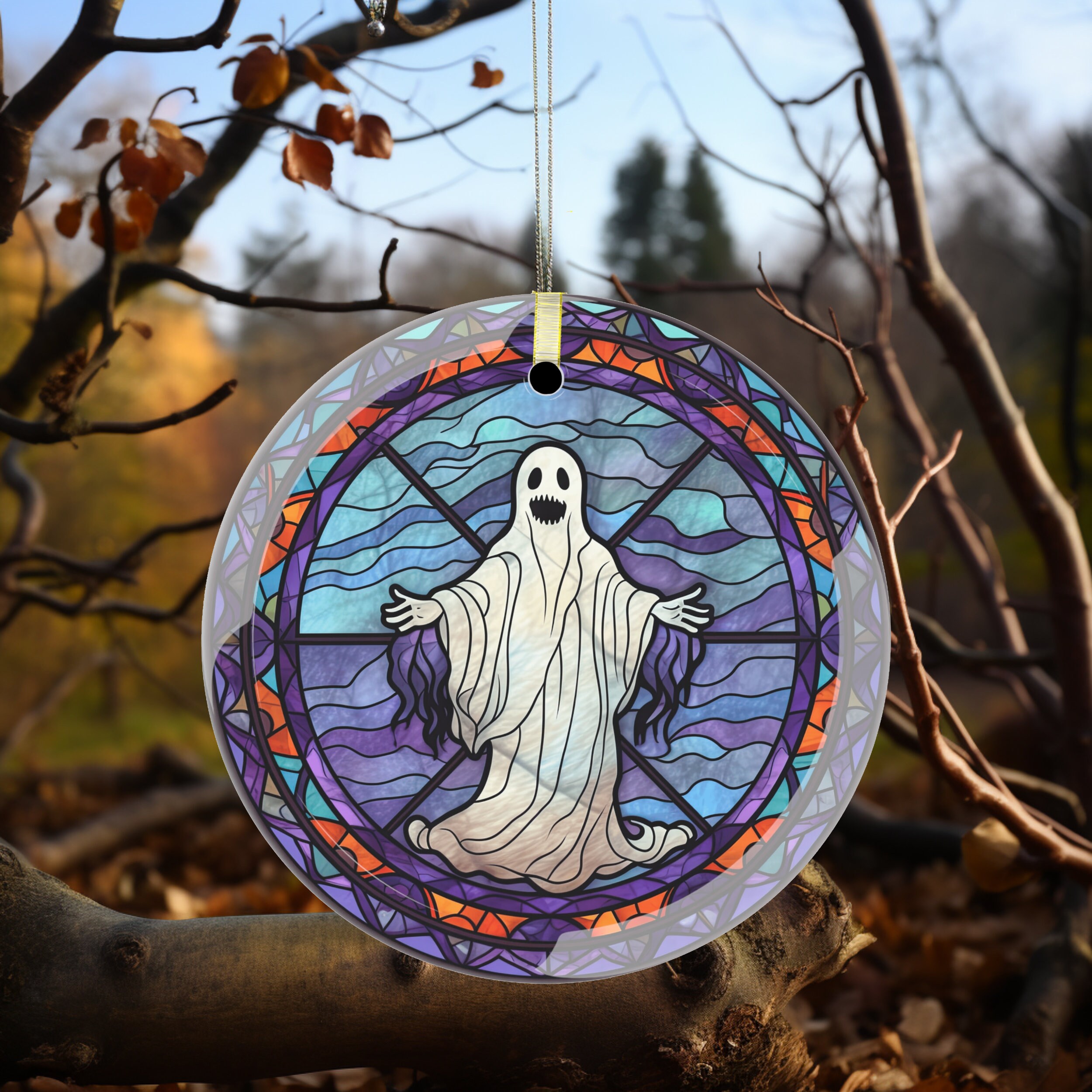 Spooky Ghost Stained Glass Ornament Halloween Decor Stained - Etsy
