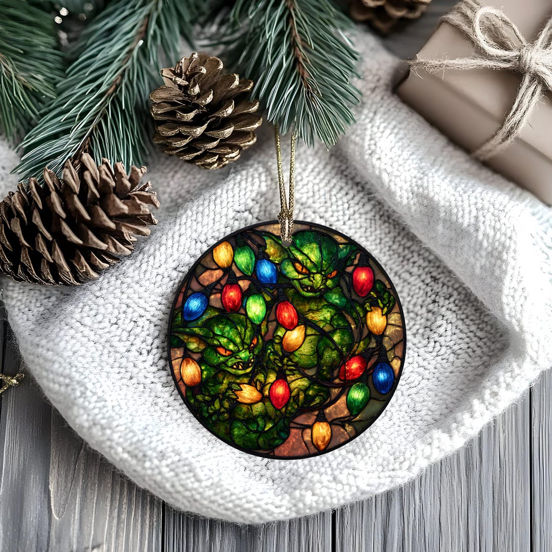 Stained Glass Goblin Ornament, Cute Goblins Wrapped in Christmas Lights ...