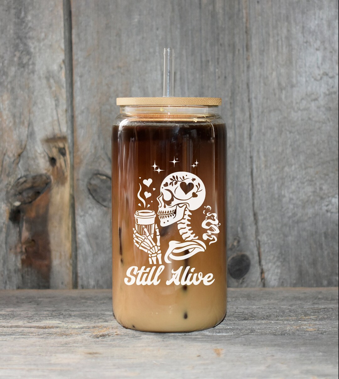Still Alive Skeleton Glass Tumbler, Retro Gift Iced Coffee Glass ...