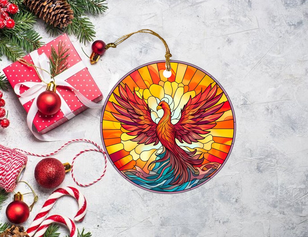Stained Glass Phoenix Ornament, Glass Christmas Ornament, Christmas ...