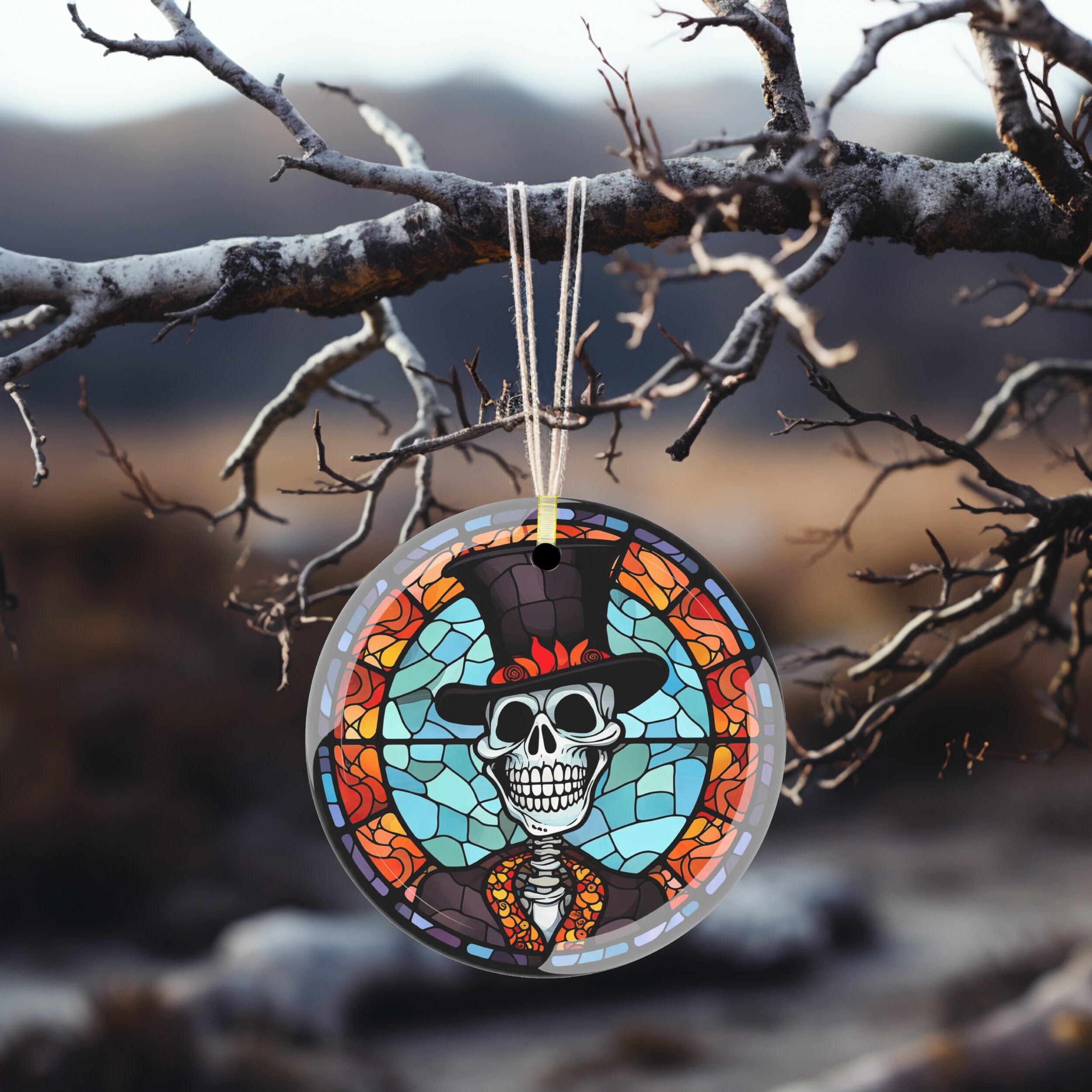 Vintage Skeleton Stained Glass Ornament Halloween Decor - Etsy