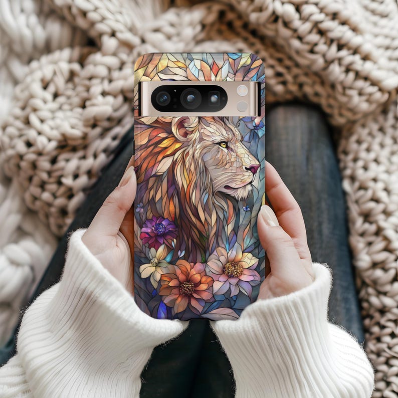 Lion Stained Glass Phone Case, Faux Stained Glass iPhone 16 15 14 13 ...