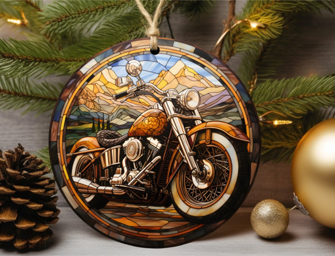 Stained Glass Motorcycle Ornament, Glass Christmas Ornament, Motorcycle ...