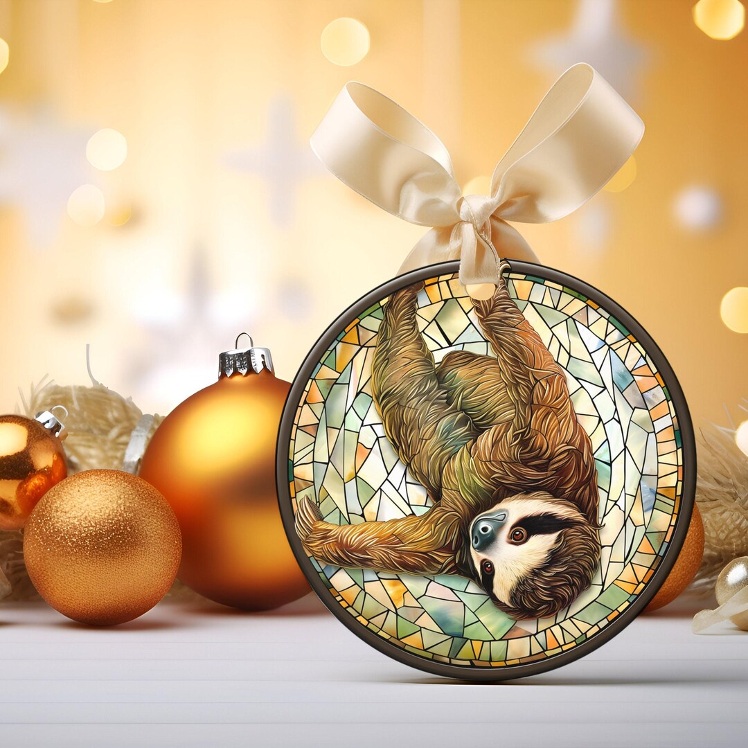 Stained Glass Sloth Ornament, Stained Glass Look Design, Cute Sloth ...