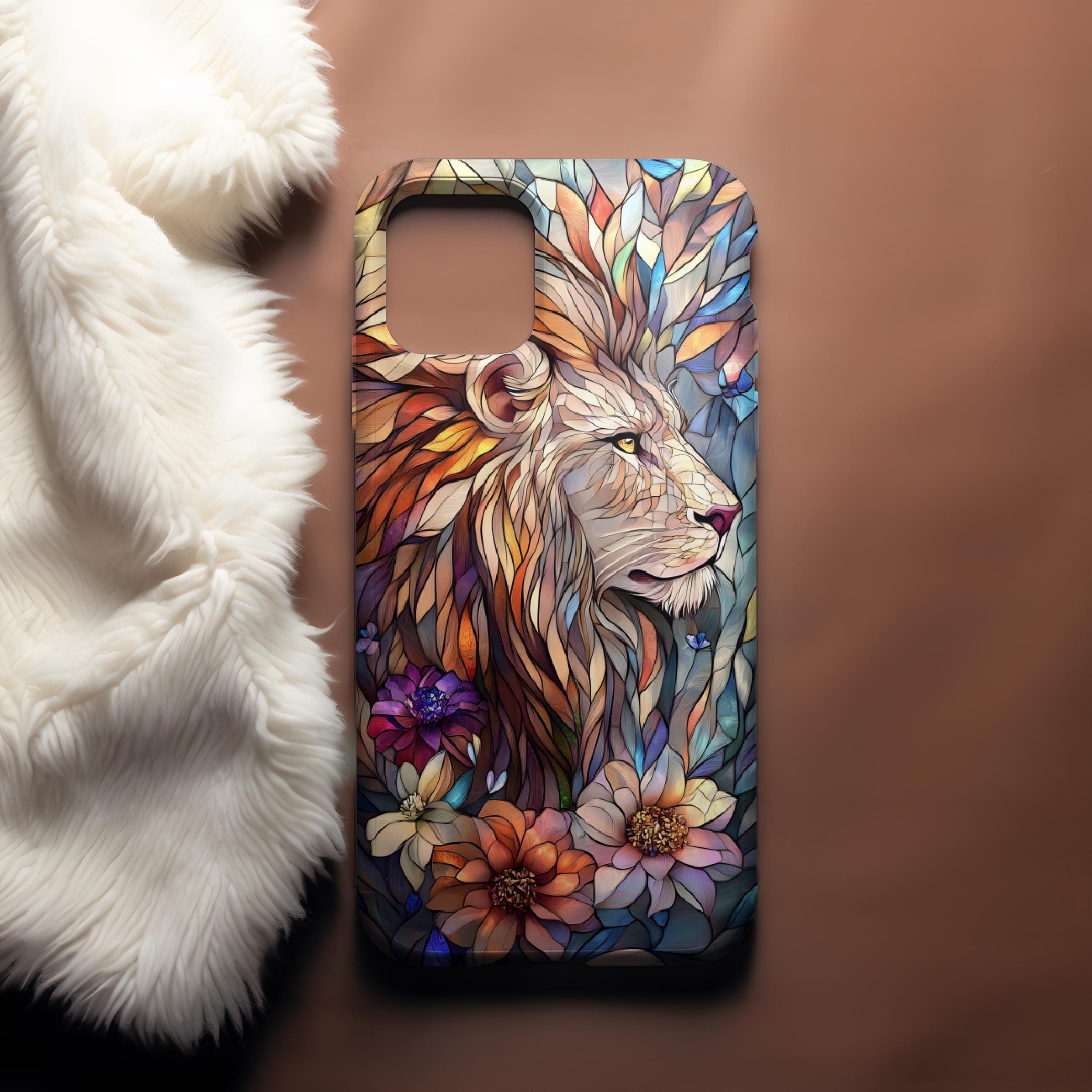 Lion Stained Glass Phone Case, Faux Stained Glass iPhone 16 15 14 13 ...