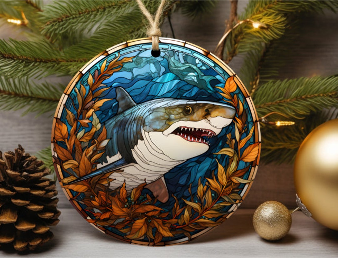Stained Glass Shark Ornament, Glass Christmas Ornament, Great White ...