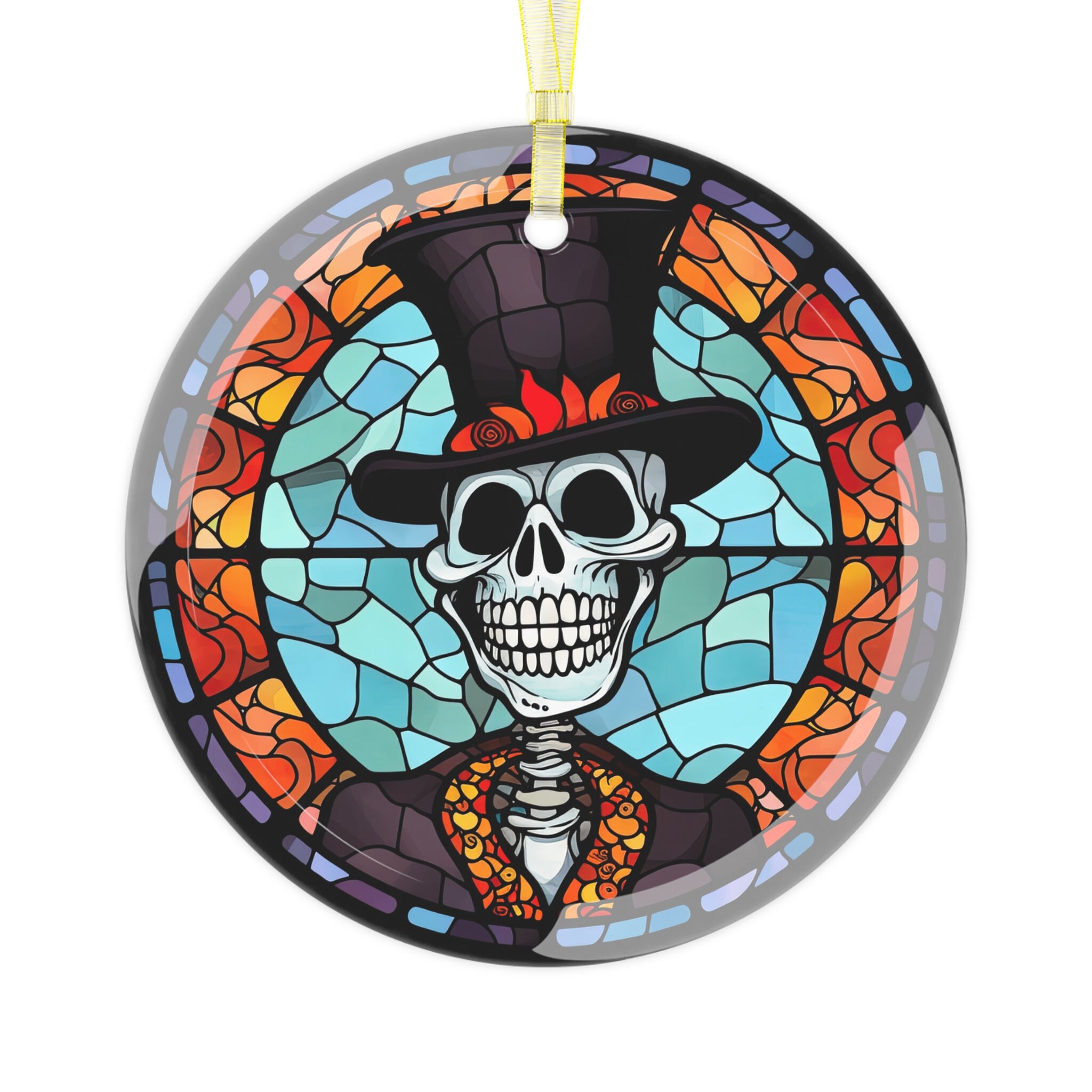 Vintage Skeleton Stained Glass Ornament Halloween Decor - Etsy