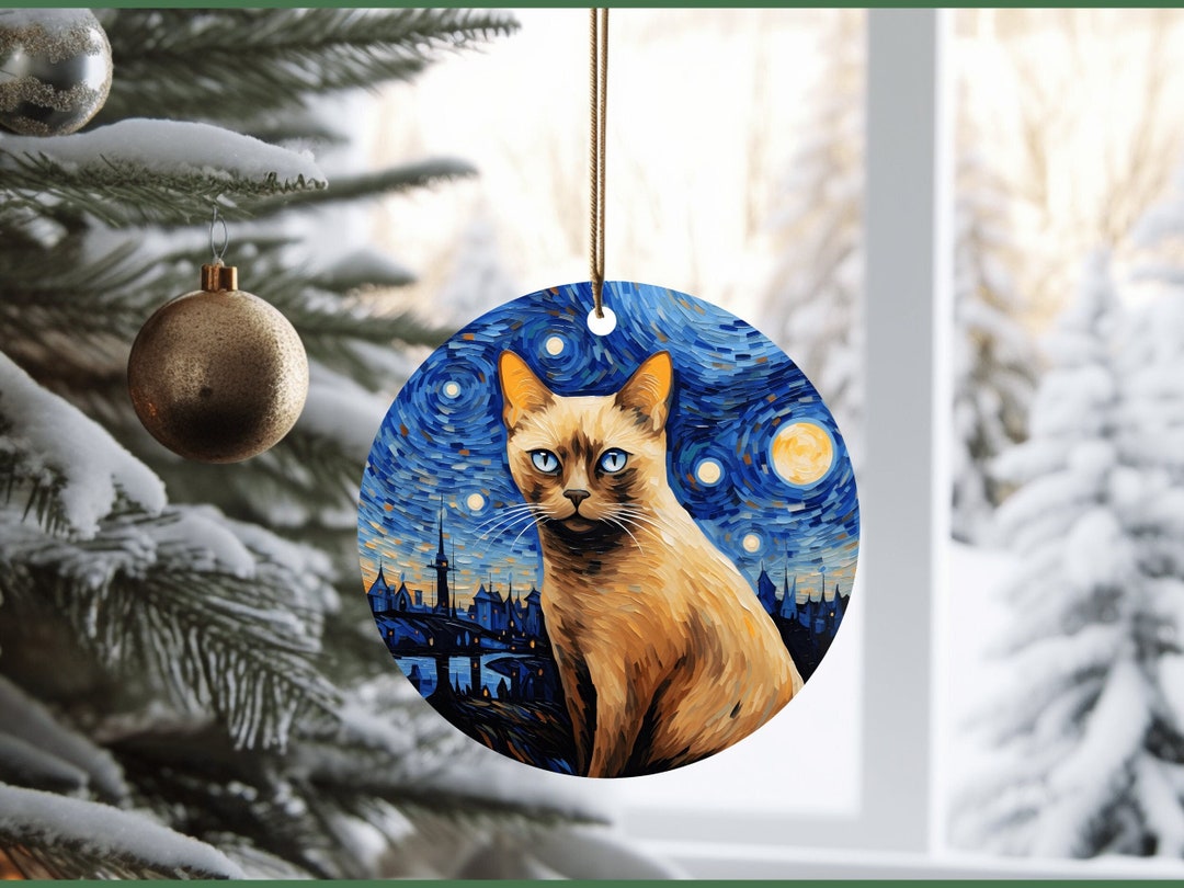 Cat Christmas Ornament, Starry Night Cat Decor, Gift for Cat Lover ...