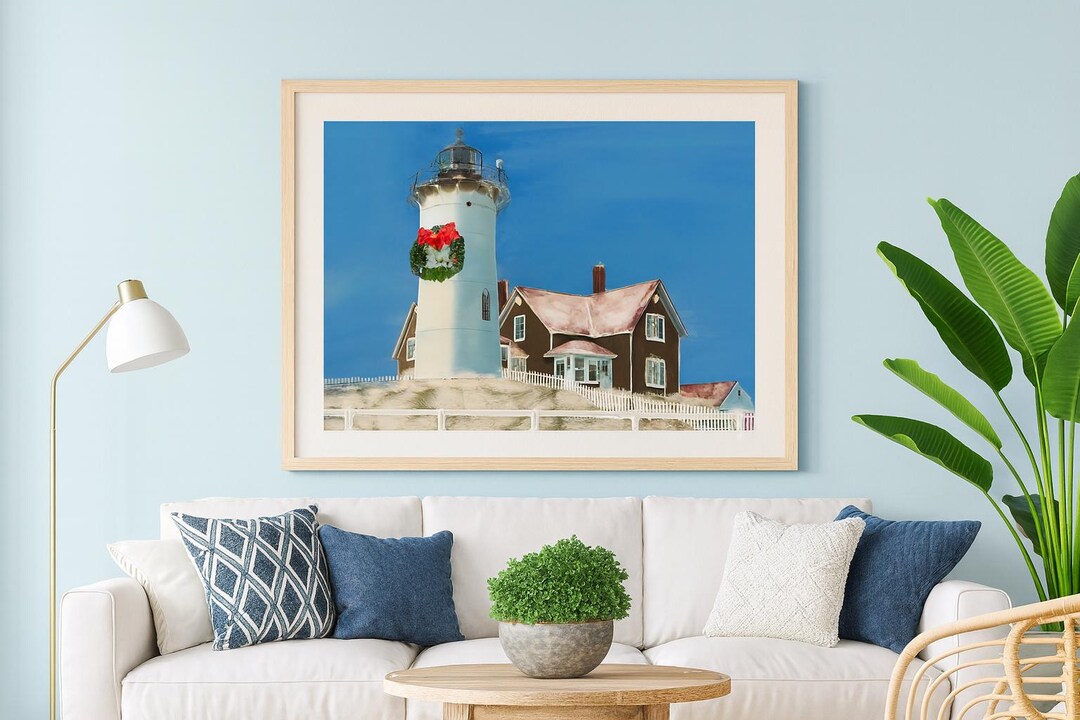 Nobska Light Cape Cod Holiday Landscape Print Coastal Christmas ...