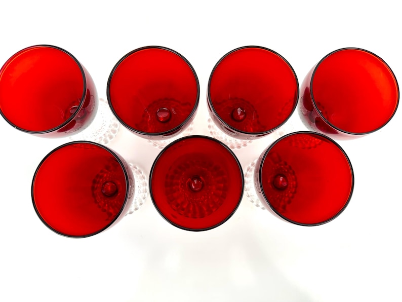 Vintage 1950s Ruby Red Water Goblets With Clear Hobnail Stem Set of 8 ...