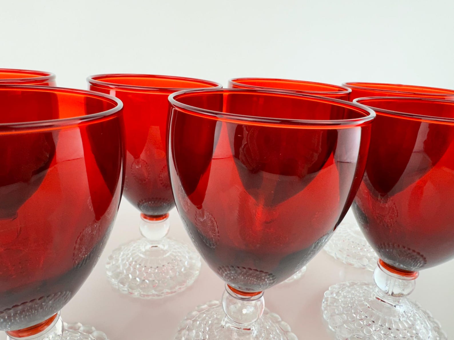 Vintage 1950s Ruby Red Water Goblets With Clear Hobnail Stem Set of 8 ...