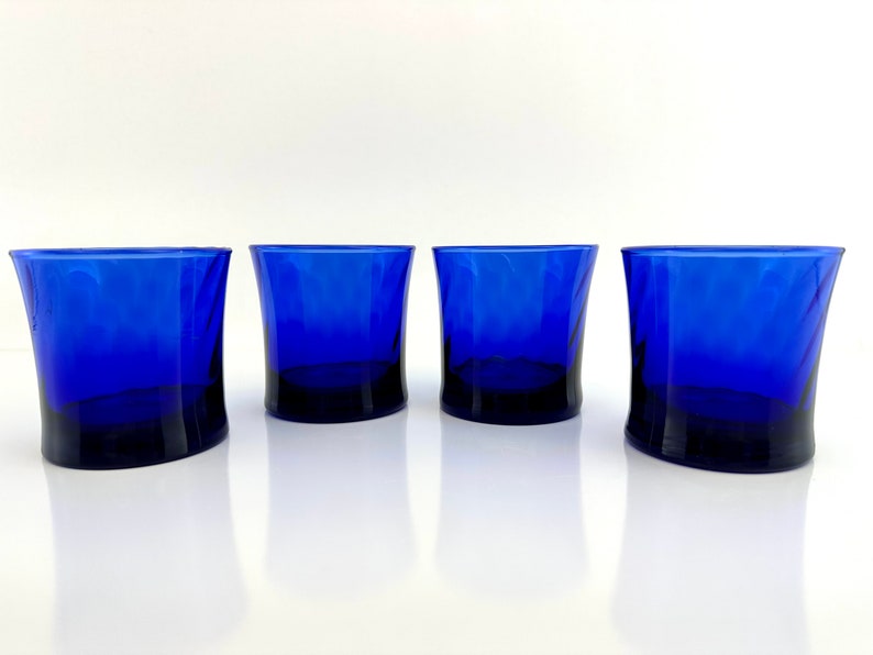 MCM Cobalt Blue Lowball Glass Tumblers, Set of 4, Vintage Glassware ...
