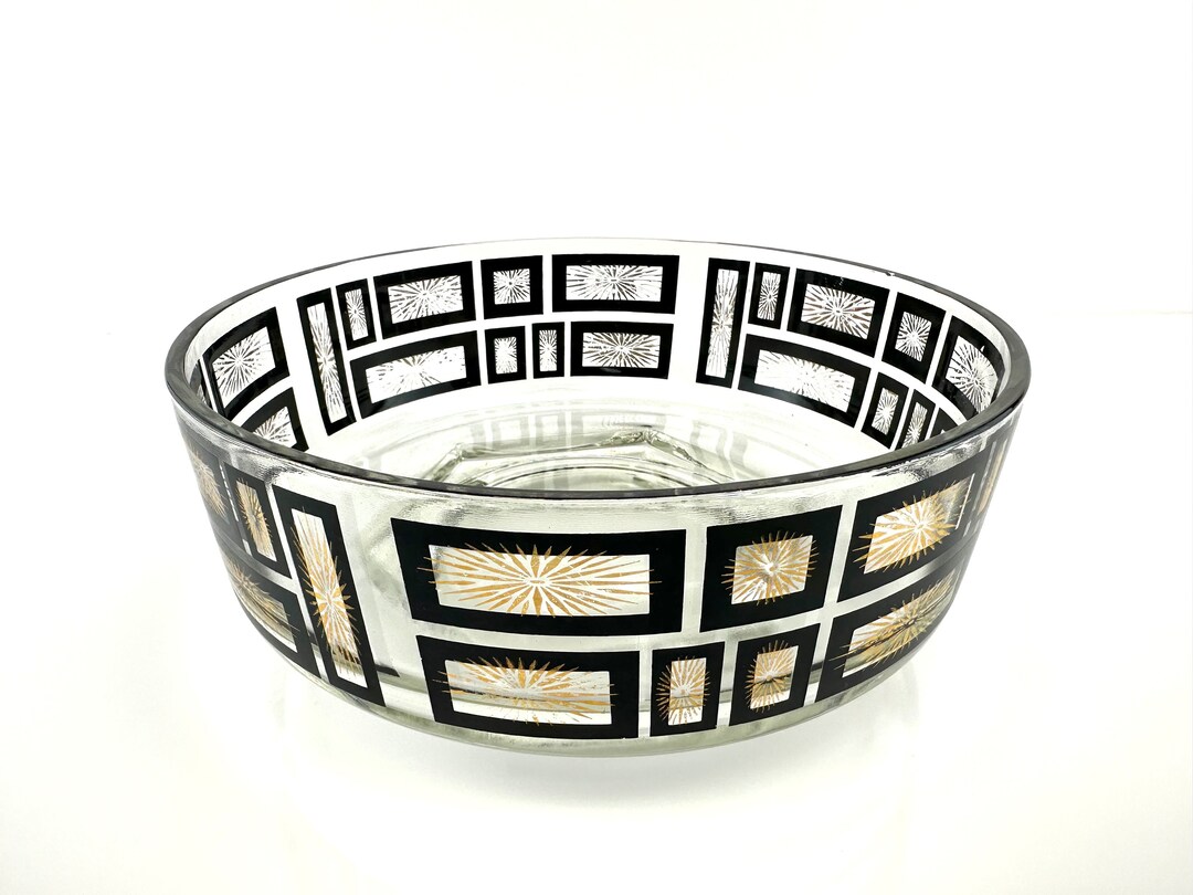 1960's Retro MCM Black and Gold Glass Decorative Bowl, MCM Decor - Etsy