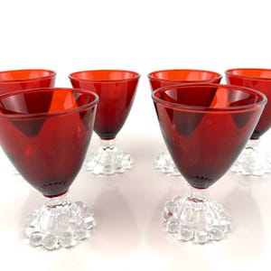 Vintage Ruby Red Glass Goblets With Clear Bubble Stem, Set of 6 Mid ...