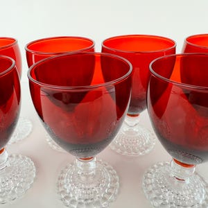 Vintage 1950s Ruby Red Water Goblets With Clear Hobnail Stem Set of 8 ...