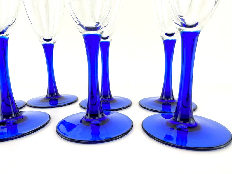 Vintage Cobalt Blue Stem Champagne Flutes, Set of 7 - Etsy