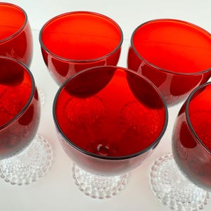 Vintage 1950s Ruby Red Water Goblets With Clear Hobnail Stem Set of 8 ...
