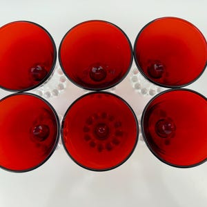 Vintage Ruby Red Glass Goblets With Clear Bubble Stem, Set of 6 Mid ...