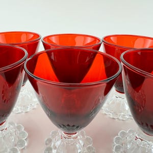 Vintage Ruby Red Glass Goblets With Clear Bubble Stem, Set of 6 Mid ...