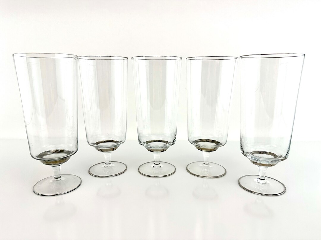 Vintage Mid Century Silver Rim Cocktail Pilsner Beer Glasses, Set of 5 ...