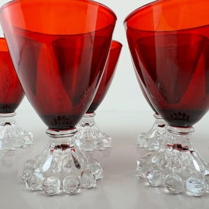 Vintage Ruby Red Glass Goblets With Clear Bubble Stem, Set of 6 Mid ...