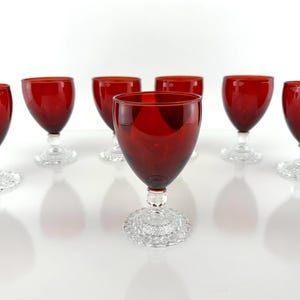 Vintage 1950s Ruby Red Water Goblets With Clear Hobnail Stem Set of 8 ...