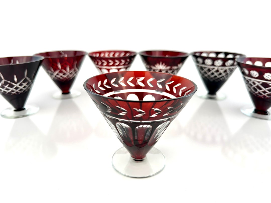 Vintage Ruby Red Cut to Clear Dessert or Cocktail Glasses, Set of 6 Mid ...