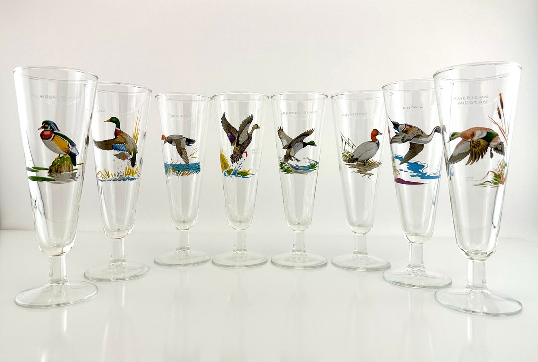 Vintage 1970's Ned Smith Waterfowl Pilsner Beer Glasses, Rare Set of 8 ...