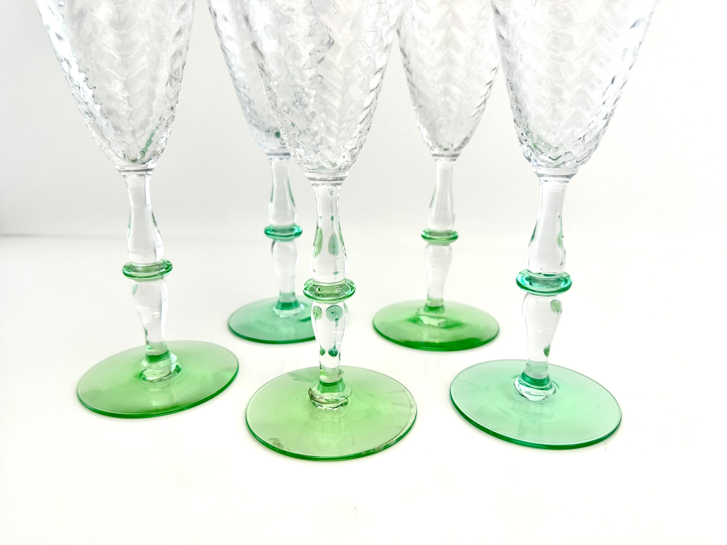 Vintage Green Stem Wine Glasses Depression Glass Set Of 5 Vintage Glassware Etsy