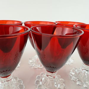 Vintage Ruby Red Glass Goblets With Clear Bubble Stem, Set of 6 Mid ...