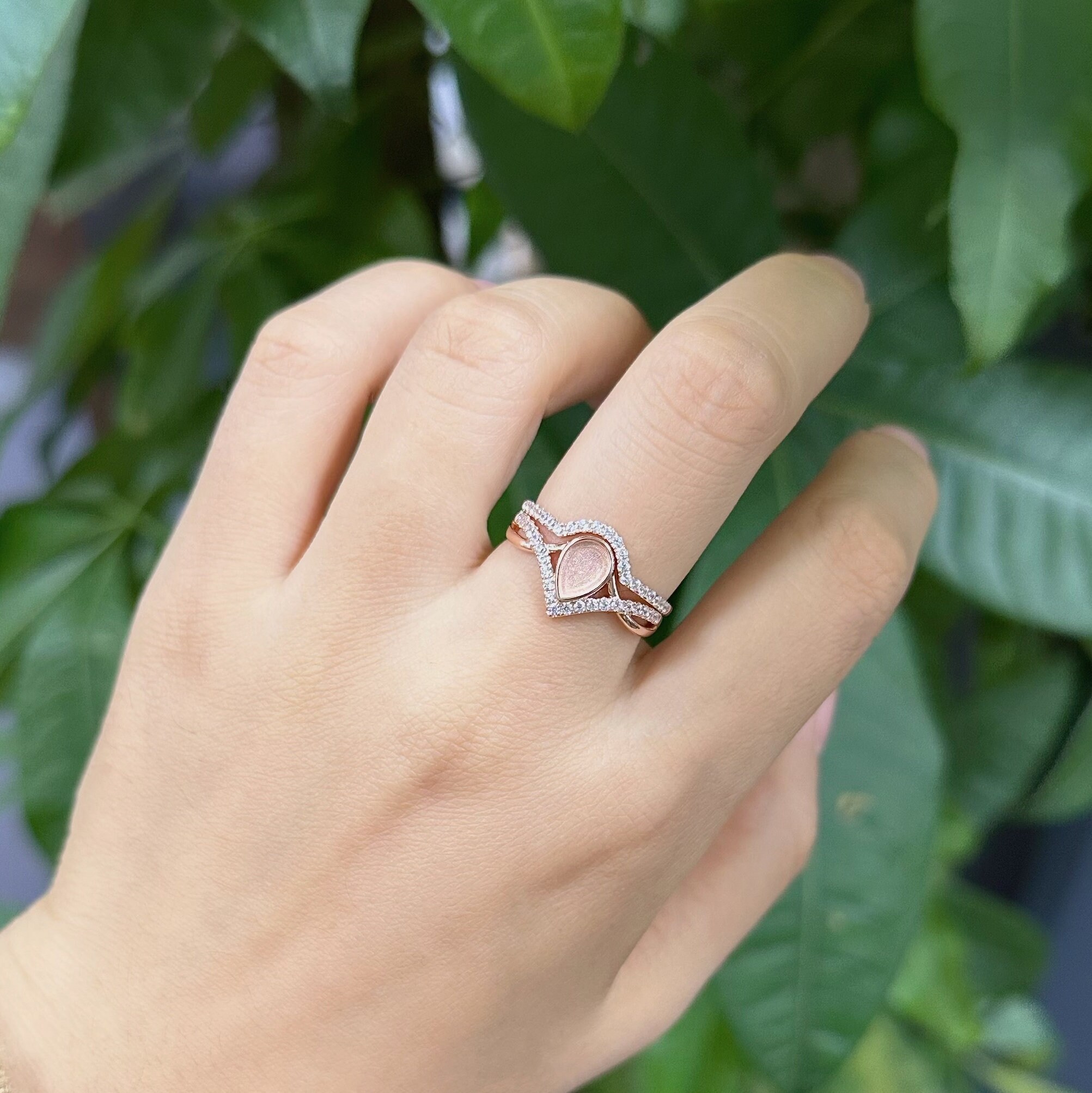 Solid Gold Teardrop Bezel Infinity Breastmilk Ring Set DIY Breastmilk ...