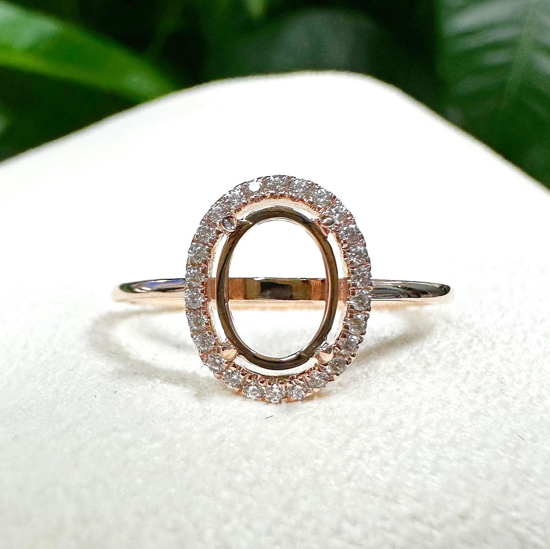 Solid Gold Breast Milk Ring Setting, Halo Oval Ring, Custom Birthstone ...