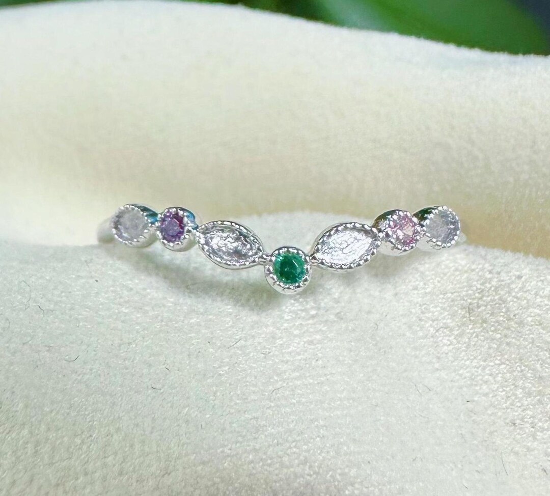 925 Sterling Silver Half Band Breast Milk Ring Setting, V Stackable ...