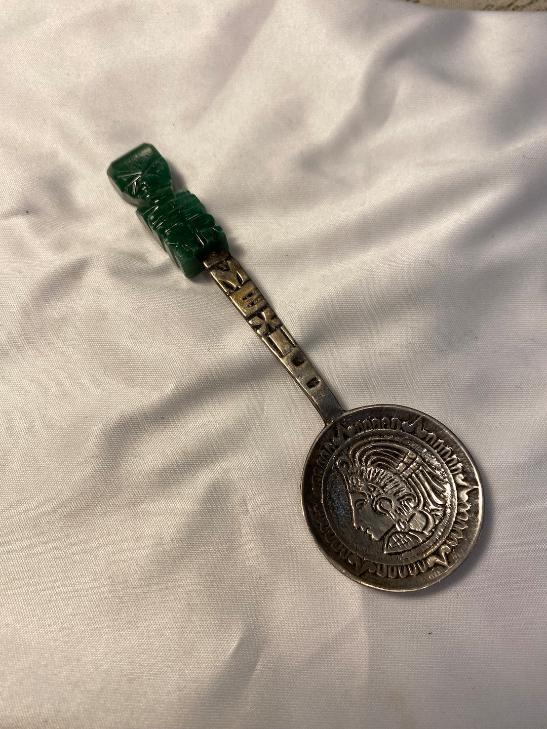 Sterling Silver Aztec Calendar Souvenir Spoon With Carved Green Onyx - Etsy