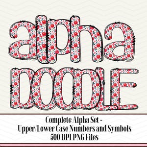 Pink and Red Floral Doodle Letters/ Hand Drawn Doodle Letters/ Alpha ...