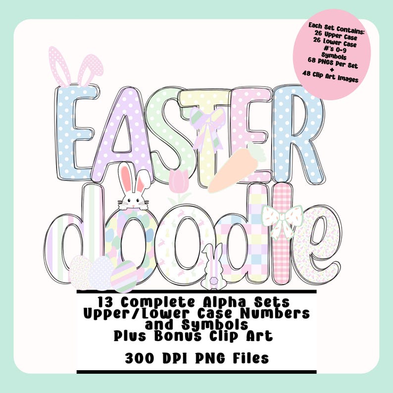 Easter Alphabet Doodle Letters/ PNG Bundle/pastel Alphabet/ Alpha ...