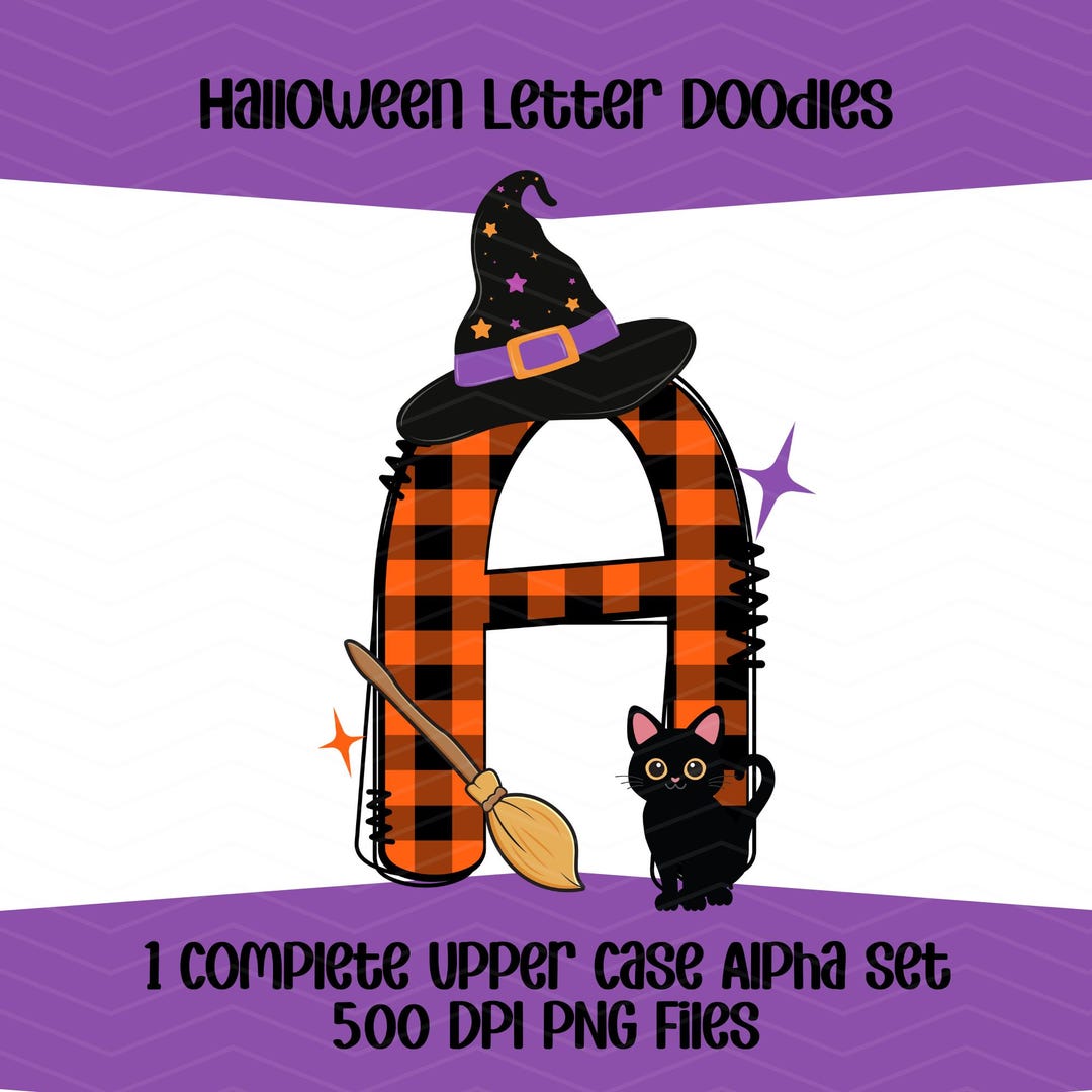 Witch Themed Doodle Alphabet Set/hand Drawn Alphaset/halloween Alphaset ...