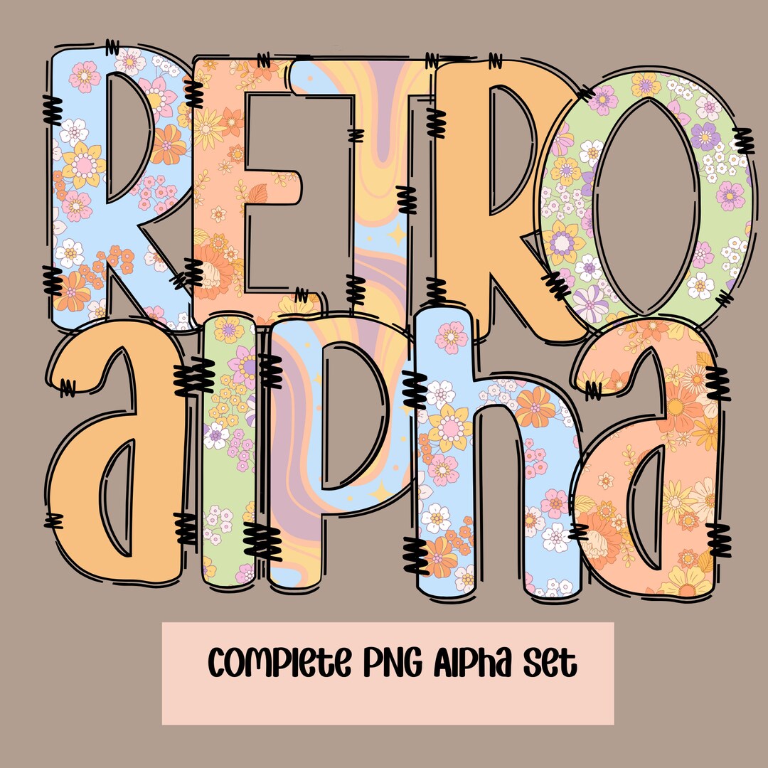 Retro Floral Alphabet Letters PNG Bundle/alpha Set/png/doodle Letters ...